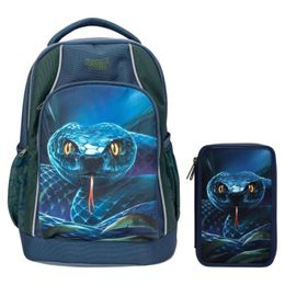 Depesche Kinder Rucksack "Schul-Set Schlange Adventure World blau-gr&uuml;n", bunt, Polyester, Rucks&auml;cke