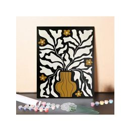 ARTNANAS DIY Malen nach Zahlen Set-"Wei&szlig;es Laub im Goldvase" | Gr.: 30x40-mit-rahmen