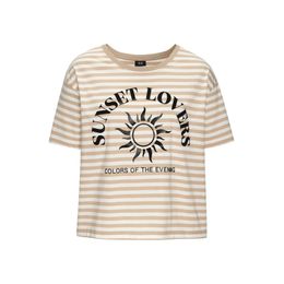 H.I.S. H.I.S T-Shirt in camelfarben gestreift | Gr.: 32-34