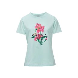 Salsa Jeans T-Shirt Flower Print in Light Green | Gr.: XL