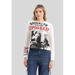 Cipo & Baxx CIPO & BAXX Damen T-Shirt "Cipo & Baxx Sweatshirts LONG SLEEVE T-SHIRT", wei&szlig;, Gr. S, Obermaterial: 65% Baumwolle CO. 35% Polyester PES., Shirts,