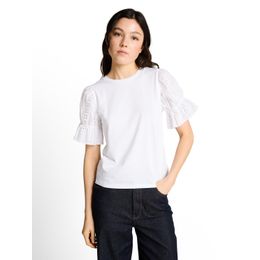 Damen Rundhalsshirt, wei&szlig;, Gr. L, Tom Tailor Denim, unifarben, Web, Obermaterial: 100% Baumwolle, Shirts, Sommershirt mit H&auml;kel-&Auml;rmel