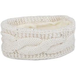 styleBREAKER Damen Stirnband "Grobstrick Stirnband mit Pailletten", wei&szlig;, Modisch, Obermaterial: 100% Viskose CV., M&uuml;tzen