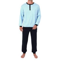 Normann Langarm Schlafanzug Pyjama B&uuml;ndchen Alloverprint 126 101 90 514 in hellblau | Gr.: 56
