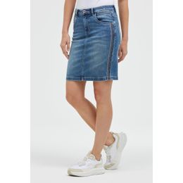 SOCCX Damen Jeansrock, blau, Gr. M, bestickt, Denim/Jeans, Material: 63% Baumwolle, 25% Polyester, 10% Viskose, 2% Elasthan, R&ouml;cke, mit Gehschlitz