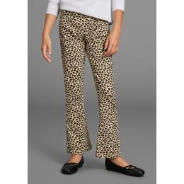 Kidsworld M&auml;dchen Leggings "Leggings mit Schlag", beige, Gr. 92, Jersey, Obermaterial: 95% Baumwolle, 5% Elasthan, Hosen, Jazzpants Bootcut, Leoprint