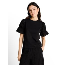 Damen Rundhalsshirt, schwarz, Gr. XXL, Tom Tailor Denim, unifarben, Web, Obermaterial: 100% Baumwolle, Shirts, Sommershirt mit H&auml;kel-&Auml;rmel