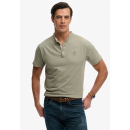 Superdry Herren T-Shirt "CLASSIC COTTON LIN SS GRANDAD", beige, Gr. L, unifarben, Single Jersey, Obermaterial: 80% Baumwolle, 20% Leinen, Shirts, mit