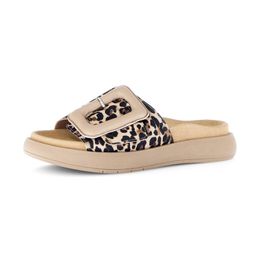 Gabor Damen Pantolette, Gr. 37, beige, Nappaleder, Ziegenveloursleder, Schuhe, Plateau, Sommerschuh, Schlappen mit gro&szlig;er Zierschnalle