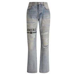 Amiri MA Bar Logo Straight Fit Stone Indigo Blue Denim Jeans