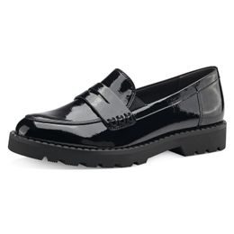 Tamaris Damen Slipper, Gr. 40, schwarz, Lacklederimitat, Antik-Look, gl&auml;nzend, unifarben, Schuhe, Slipper, Halbschuh, Schlupfschuh in schmaler Form