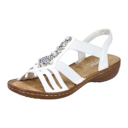 Rieker Damen Riemchensandale, Gr. 40, wei&szlig;, Lederimitat, Schuhe, Sommerschuh, Sandalette, Keilabsatz, mit Schmucksteinen besetzt