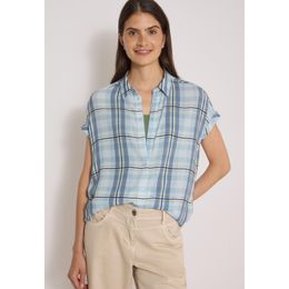 Cecil Damen Kurzarmbluse, blau, Gr. XXL, kariert, Stoff, 100% Viskose, Blusen, mit allover Print