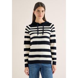 Cecil Damen Strickpullover, schwarz-wei&szlig;, Gr. XXL, gestreift, Web, 60% Baumwolle, 40% Viskose, Pullover, mit Kapuze