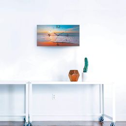 Wanduhr Artland, B:60cm H:30cm T:0,3cm, blau, Wohnzimmer, Wanduhren, "Sonnenuntergang und das Meer", wahlweise mit Quarz- oder Funkuhrwerk, lautlos