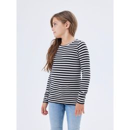 name it M&auml;dchen Langarmshirt "NKFSURAJA XSL LS TOP NOOS", schwarz, Gr. 134, geringelt, gestreift, Jersey, Obermaterial: 95% Baumwolle, 5% Elasthan,