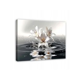 WALLARENA Leinwandbild Blumen in Grau Bilder Wandbild | Gr.: 120 x 80 cm