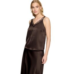 Zero Damen Blusentop "Damen mit V-Ausschnitt", braun, Gr. 34, gl&auml;nzend, Spitze, Obermaterial: 100% Polyester, Blusen