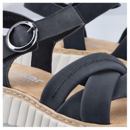 Rieker Damen Sandale, Gr. 41schwarz, Lederimitat, unifarben, Basic, Schuhe, Sommerschuh, Keilsandalette, Urlaubsschuh mit Klettriemchen