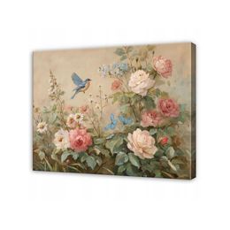 WALLARENA Leinwandbild Blumen in Beige | Gr.: 120 x 80 cm