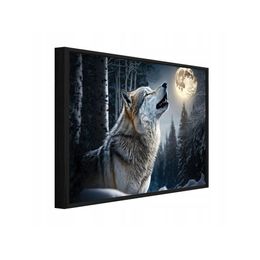 WALLARENA Bild mit Rahmen Wolf in Schwarz | Gr.: 40 x 30 cm