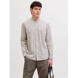 Jack & Jones JACK & JONES Herren Langarmhemd "JJESUMMER LINEN BLEND BAND SHIRT L/S SN", beige, Gr. S, unifarben, Web, Obermaterial: 70% Baumwolle, 30% Leinen,