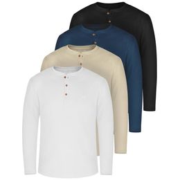 Normani 4x Herren Langarmshirts Neuville in Beige/Marine/Schwarz/Wei&szlig; | Gr.: S