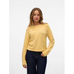 V&eacute;ro Moda VERO MODA Damen Rundhalspullover "VMDOFFY LS O-NECK BLOUSE GA NOOS", gelb, Gr. XS, meliert, Strick, Obermaterial: 94% Polyester, 3% Elasthan, 3%