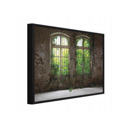 WALLARENA Bild mit Rahmen Fenster in Gr&uuml;n | Gr.: 40 x 30 cm