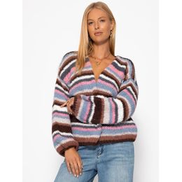 SASSYCLASSY Gestreifter, mehrfarbiger Cardigan in Altrosa | Gr.: S