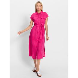 Heine Damen Hemdblusenkleid, Rosa, Gr. 42, Einfarbige Kleider, Material: Leinen