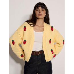 Apricot Damen Cardigan "Grobe Strickjacke", gelb, Gr. 36, uni, Strick, Obermaterial: 100% Polyester PES., Strickjacken, mit Erdbeerstickerei