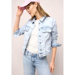 Damen Jeansjacke, blau, Gr. 34, STREET ONE STUDIO, unifarben, Jeans, 70% Baumwolle, 28% Polyester, 2% Elasthan, Jacken, mit Brusttaschen