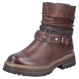 Rieker Damen Winterstiefelette, Gr. 39, braun, Lederimitat, used, Basic, Schuhe, Boots, Blockabsatz, mit Zierriemchen am slouchy Schaft