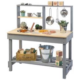 Muddy Buddy Kinder Outdoor-Spielk&uuml;che "Mud Starter", grau, Holz, B:80cm H:90cm T:40cm, Spielk&uuml;chen, Matschk&uuml;che, wolkengrau-natur