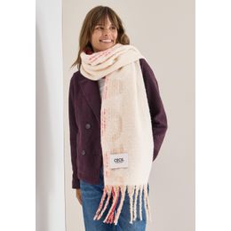 Cecil Damen Schal, beige, Stoff, 100% Polyester, Modet&uuml;cher, mit Fransen am Saum