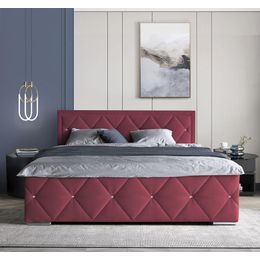 Boxbett Home Affaire, L:211cm, rot, Holzwerkstoff, Spanplatte, Komplettbetten, "Alfie, inkl. Bettkasten&Topper", Wahlweise mit Knopfsteppung oder