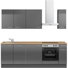 K&uuml;chenzeile Nobilia, B:240,3cm H:216,6cm T:60cm, grau, Komplettk&uuml;chen-Sets, ""Flash I", NEU: individuell anpassbar mit gratis Profi-Beratung",