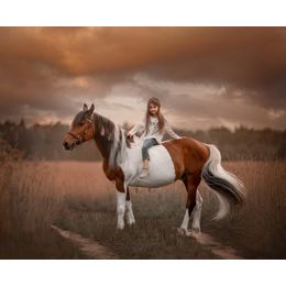 papermoon Fototapete "PINTO PONY-PFERD M&Auml;DCHEN SCHECKE TIER MINI INDIAN", B/L: 2m x 1,49m, Bahnen: 4 Stk., bunt, Schlafzimmer, Tapeten