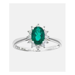 Diamant L'&eacute;ternel Cluster-Ring aus 375 Wei&szlig;gold mit Diamant mit Smaragd | Gr.: 52