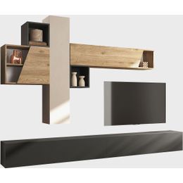 Wohnwand Home Affaire, B:276cm H:210cm T:30cm, braun, Wohnzimmer, Kastenm&ouml;bel-Sets, "Infinity, 6tlg. Breite 276 cm, moderne Mediawand", (2x Lowboard