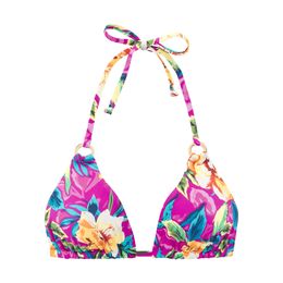 Lascana Damen Triangel-Bikini-Top "Riley", bunt, Gr. 36, bedruckt, floral, Recycling-Polyamid, Bikini-Oberteile, mit goldfarbenen Zierringen