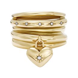 Fossil Damen Fingerring "Schmuck Geschenk Edelstahl Ring SADIE", 19, Edelstahl, 11mm, gold, Edelstahl, Fingerringe, mit Glasstein