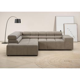Ecksofa Home Affaire, B:249cm H:70cm T:215cm, grau, 95% Polyester, 5% Nylon, Wohnzimmer, Sofas, "Ancona, Ecksofa, incl. Kopfteilverstellung, Breite