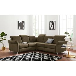 Sit & More Ecksofa SIT & MORE, B:249cm T:229cm, gr&uuml;n, Wohnzimmer, Sofas, "Darwin L-Form", inklusive Federkern, wahlweise mit Kopfteilverstellung, Schlaffunktion