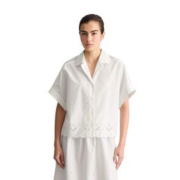 Marc O'Polo Damen Kurzarmbluse "mit Broderie Anglaise", wei&szlig;, Gr. L, MARC O'POLO DENIM, unifarben, Obermaterial: 100% Baumwolle, Blusen