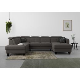 Sit & More Wohnlandschaft SIT & MORE, B:321cm H:85cm T:195cm, grau, Sofas, "Belluci U-Form", Kopfteilverstellung und Federkern, wahlweise mit Schlaffunktion