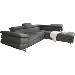 Ecksofa COTTA, B:279cm H:73cm T:228cm, grau, Wohnzimmer, Sofas, "Solution L-Form", mit Arm- & Kopfteilverstellung, wahlweise mit Schlaffunktion