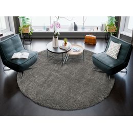Hochflor-Teppich, H:45mm &Oslash;:160cm, grau, OCI DIE TEPPICHMARKE, Obermaterial: 100% Polypropylen, Teppiche, "MONTIS", uni, Langflor, Shaggy, auch in