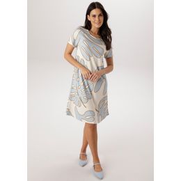 Damen Jerseykleidhellblau, sanftes wei&szlig;, zimt, Gr. 38, Aniston SELECTED, bedruckt, gebl&uuml;mt, gemustert, Milano Rib, Obermaterial: 85% Viskose, 10%